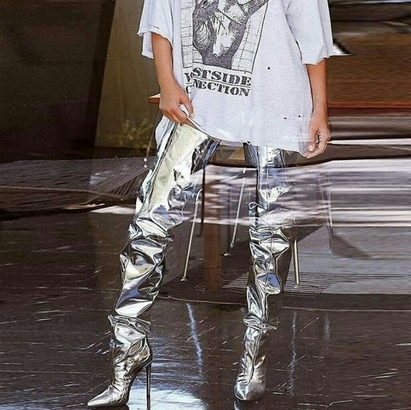 Shoes | Sexy Silver Thigh High Boots | Poshmark